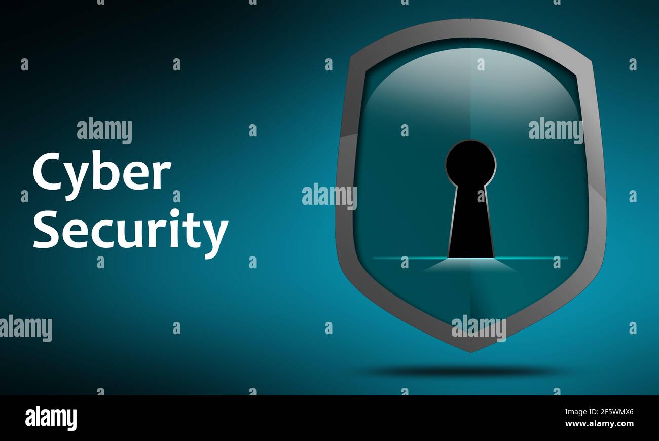 An illustration of a lock icon with "Cyber Security" written on a dark ...