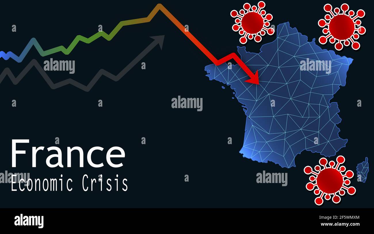 An illustration of the map of France with the economic crisis graph ...