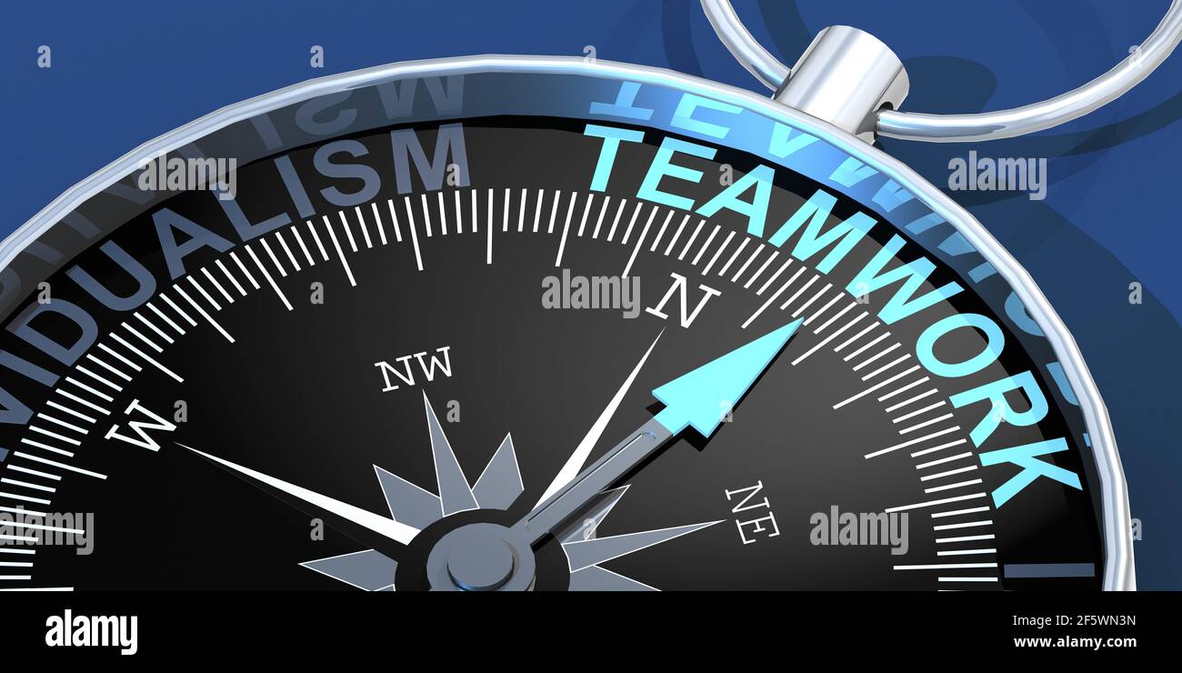 A 3D rendering of a compass pointing at "TEAMWORK" against a Stock ...