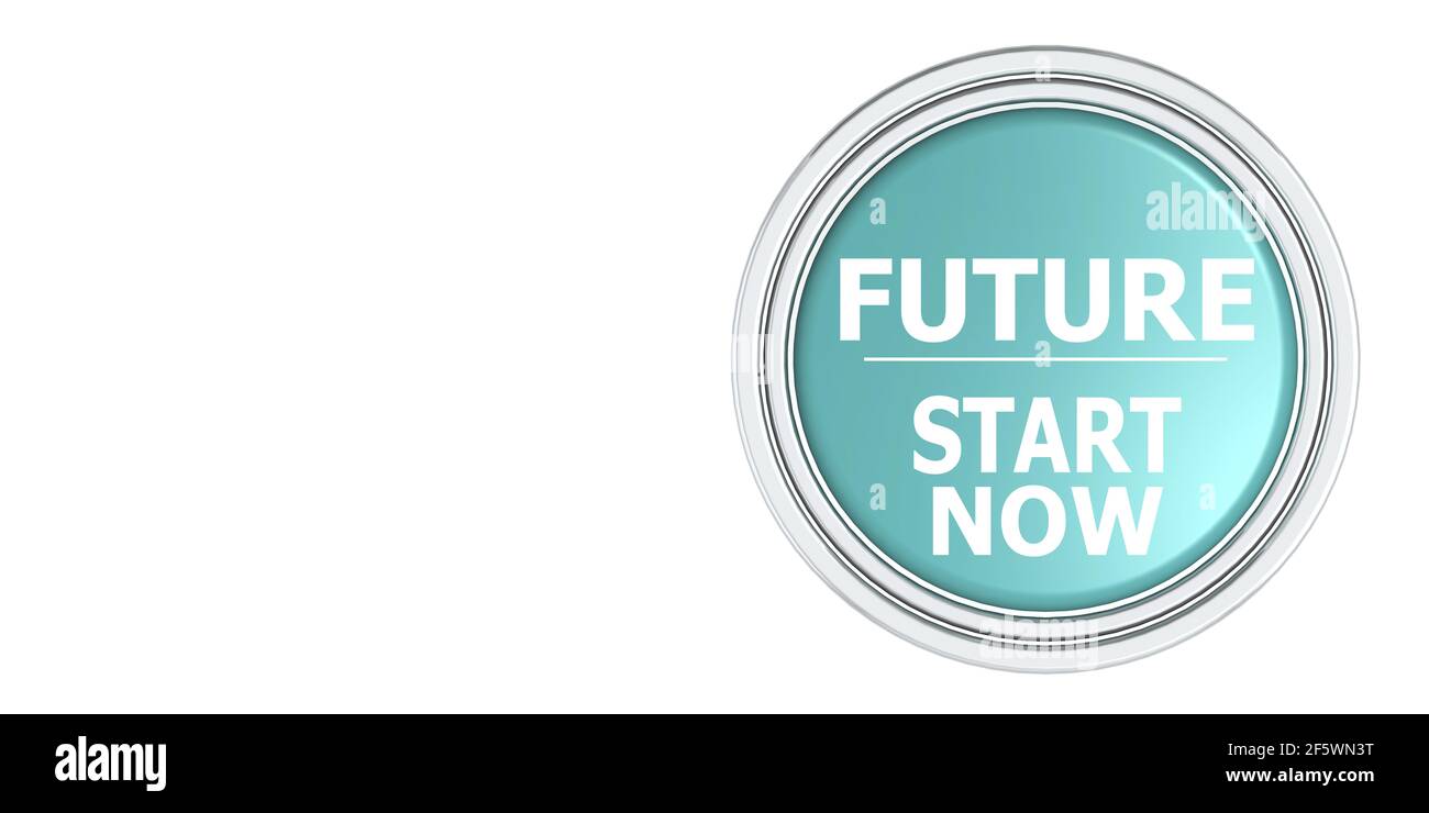 An illustration of a blue "FUTURE START NOW" button isolated on a white ...