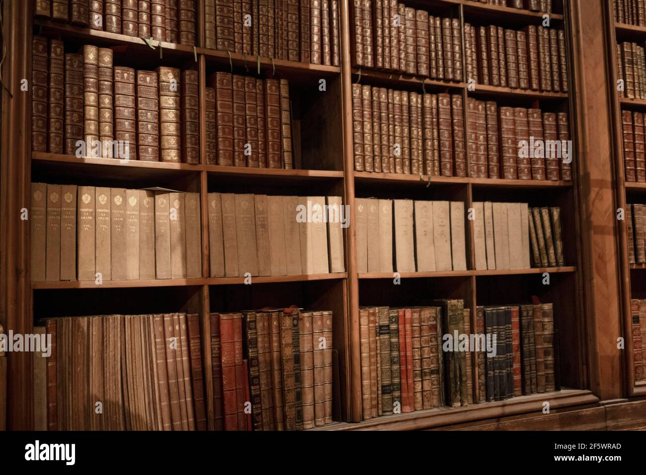 October 5, 2019 Vienna, Austria. Old large library with many shelves ...