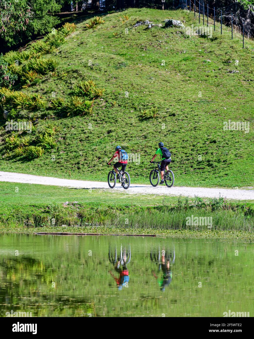 Two friends cycling in beautiful alpine nature Stock Photo - Alamy