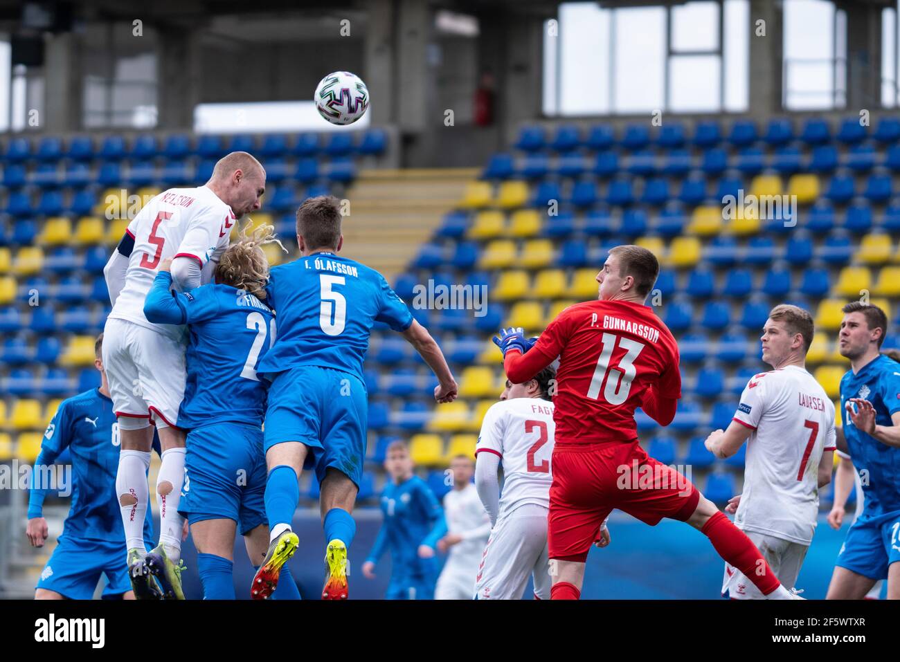 Gyor, Hungary. 28th Mar, 2021. Victor Nelsson (5) of Denmark seen up ...