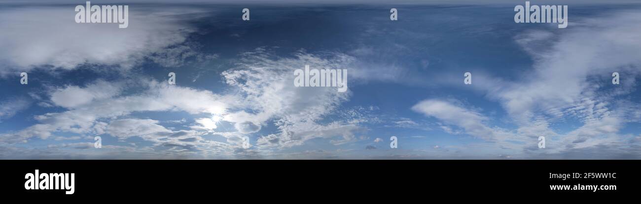 Seamless panorama with blue sky 360-degree view and beautiful clouds ...