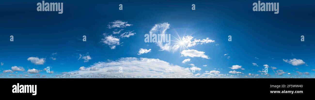 Seamless panorama with blue sky 360-degree view and beautiful clouds ...
