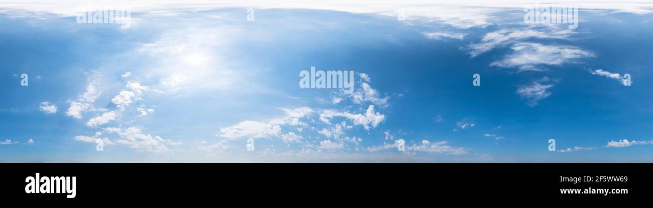 Seamless panorama with blue sky 360-degree view and beautiful clouds ...