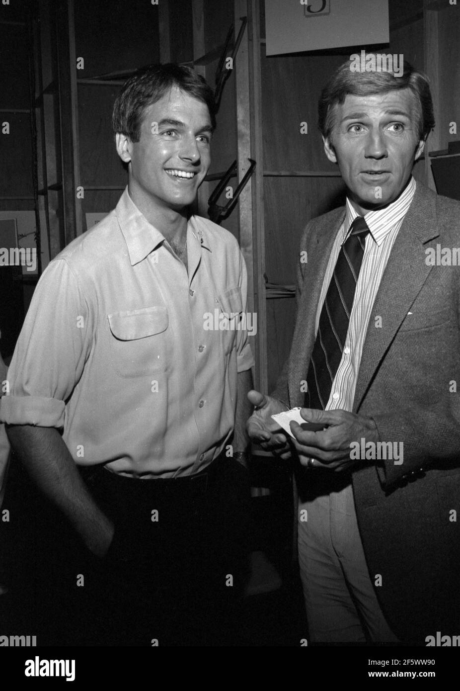 Mark Harmon and Gary Collins backstage at Hour Magazine in 1980 Credit ...