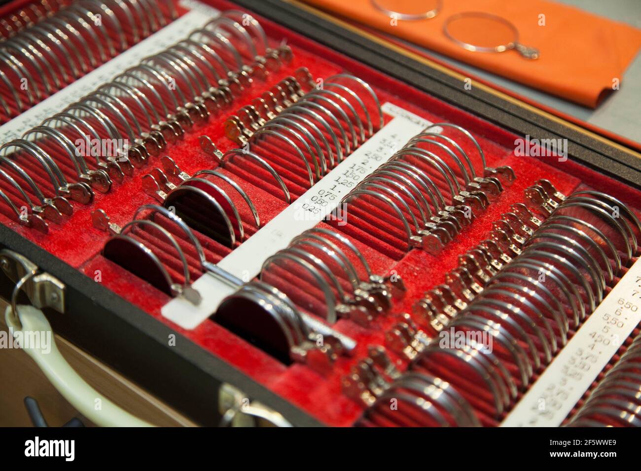 BOX WITH LENSES for vision control at optician Stock Photo - Alamy