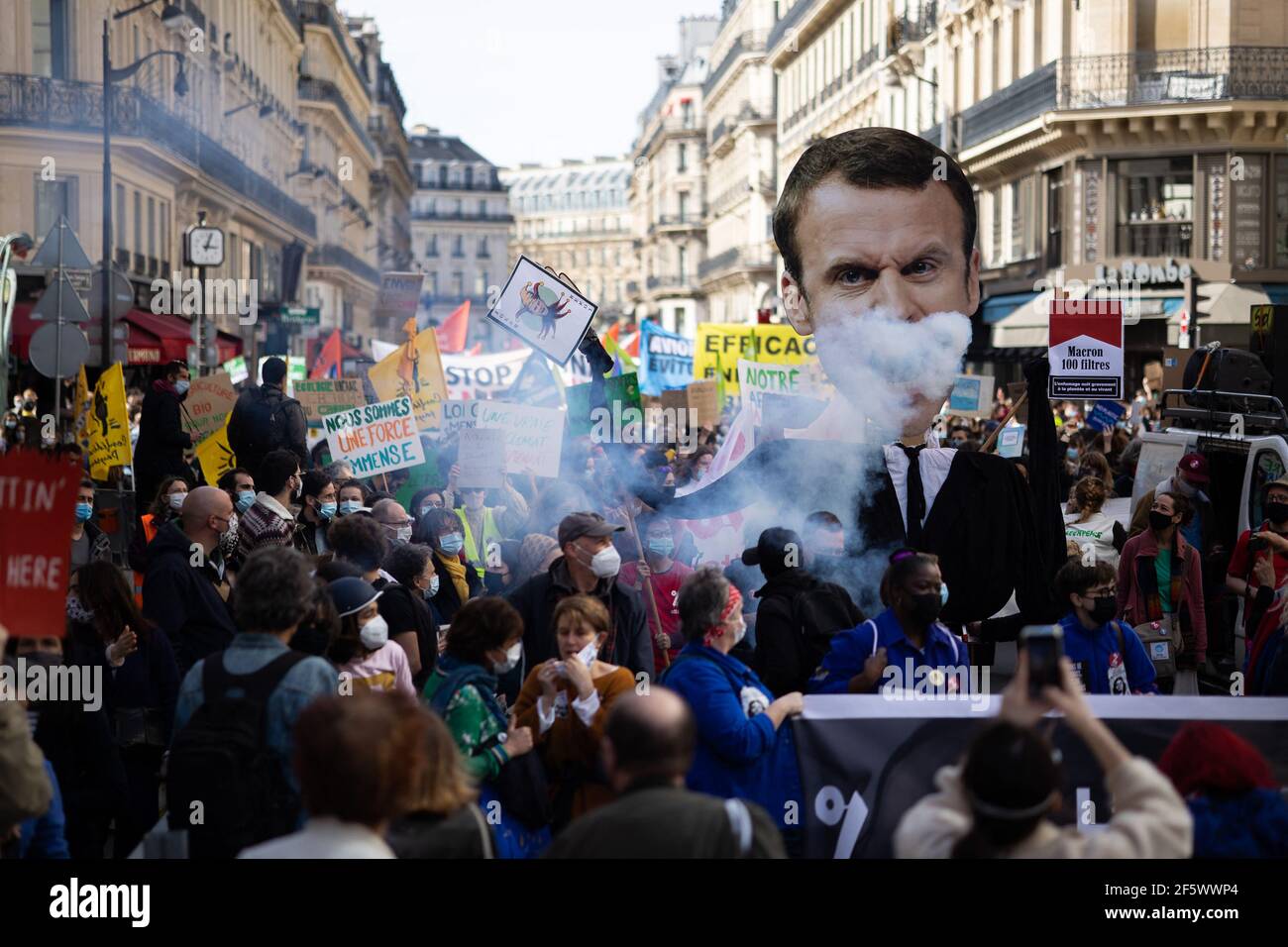 Paris, France. 28th Mar, 2021. A puppet depicting French President ...