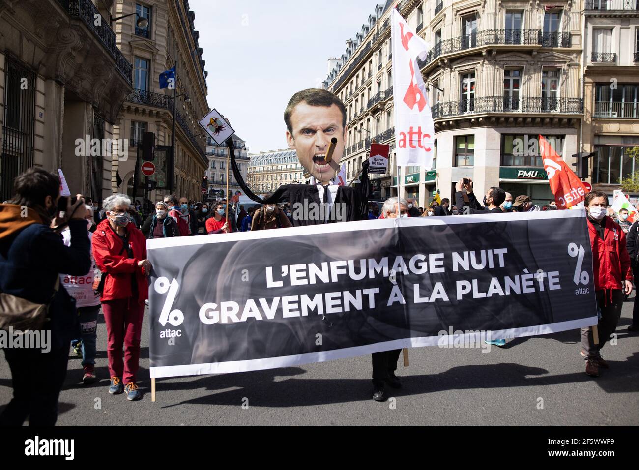 Paris, France. 28th Mar, 2021. A puppet depicting French President ...