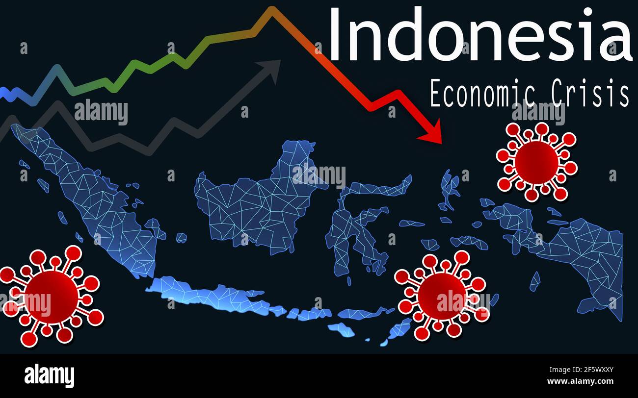 An illustration of the map of Indonesia with the economic crisis graph ...