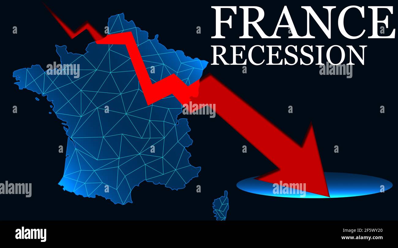 An illustration of the map of France with a "FRANCE RECESSION" text and ...