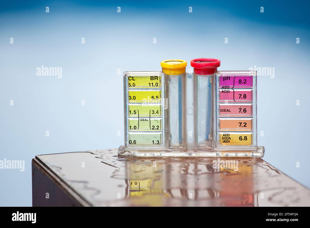 Pool water testing test kit, Swimming Pool Care Stock Photo - Alamy