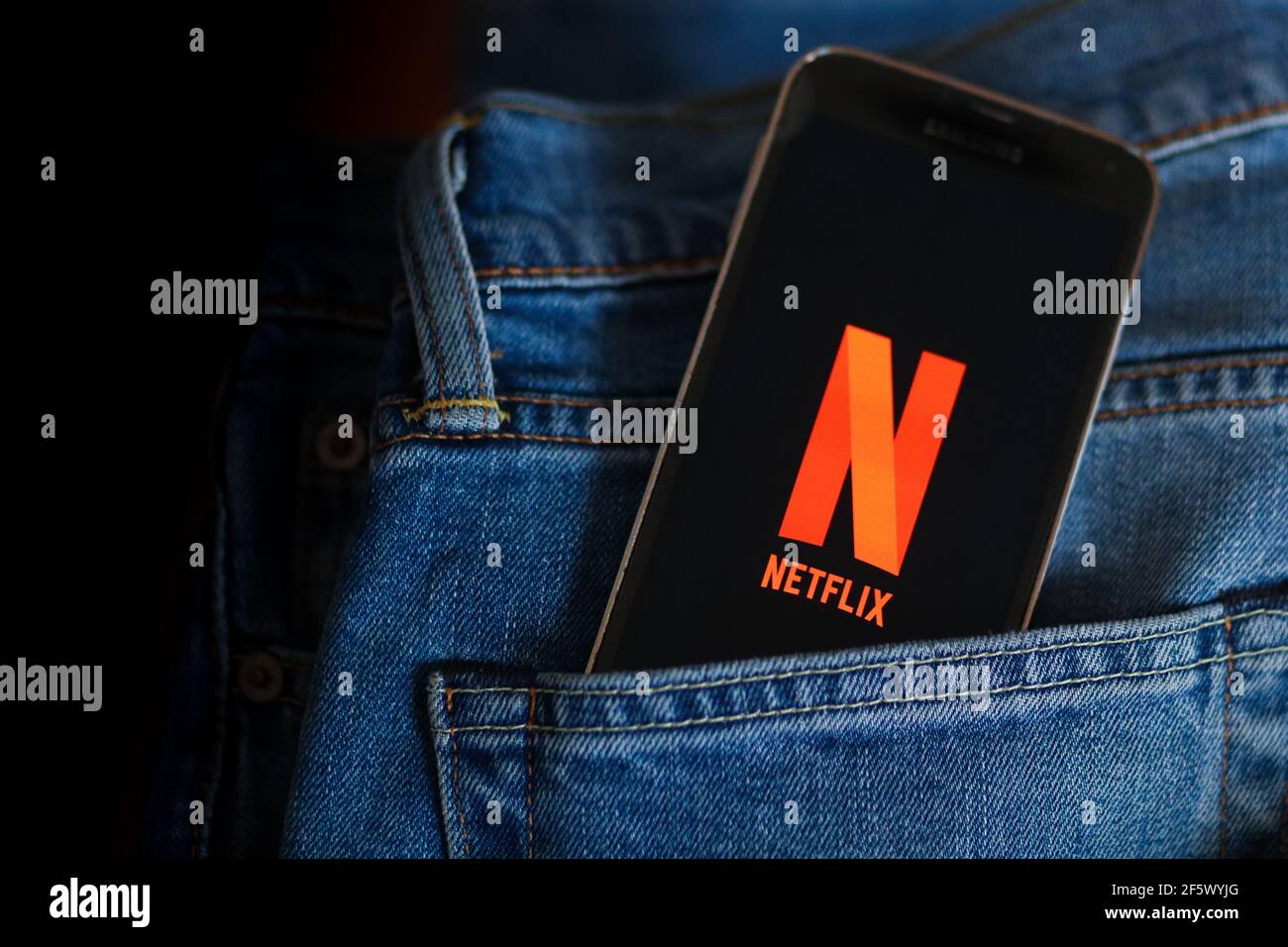 In this photo illustration a Netflix logo seen displayed on a ...