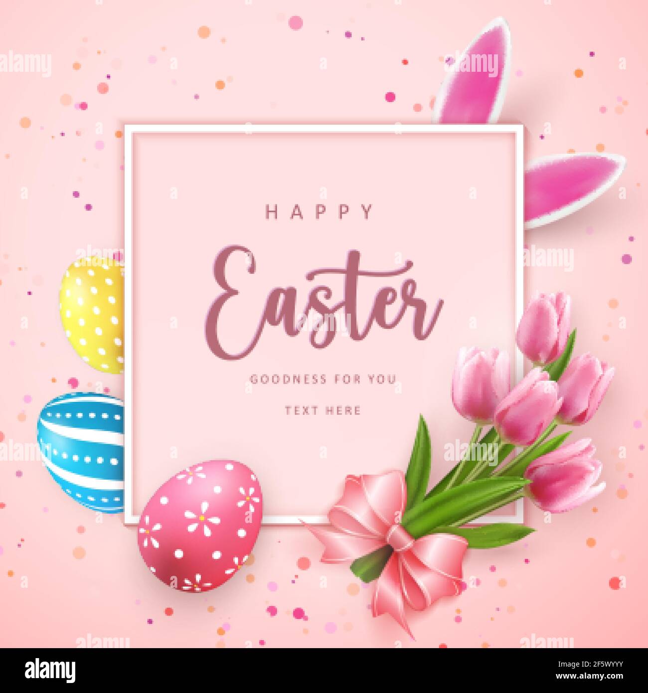 Happy Easter square frame banner template with Easter eggs and tulip ...