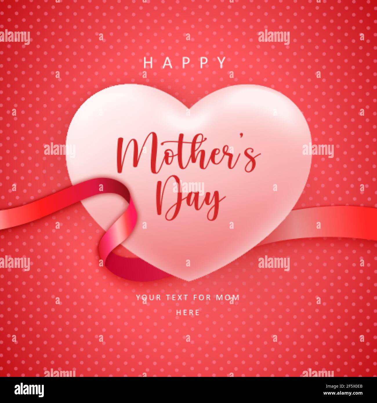 Happy Mothers Day Cute Pink Red Love Heart Shape Balloon And Ribbon With Dot Decoration