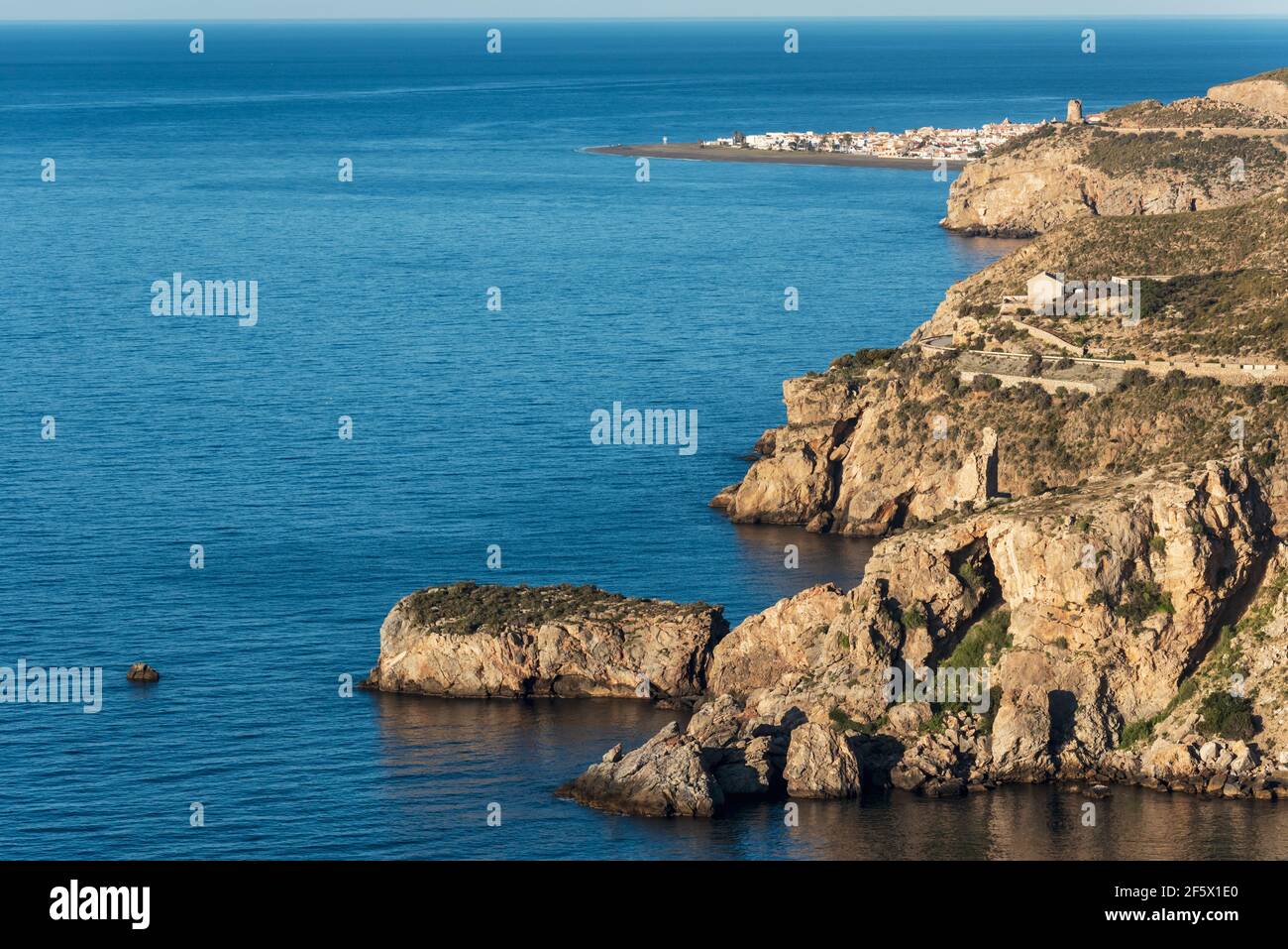 Cliffs with Calahonda beach in the background on the tropical coast of ...