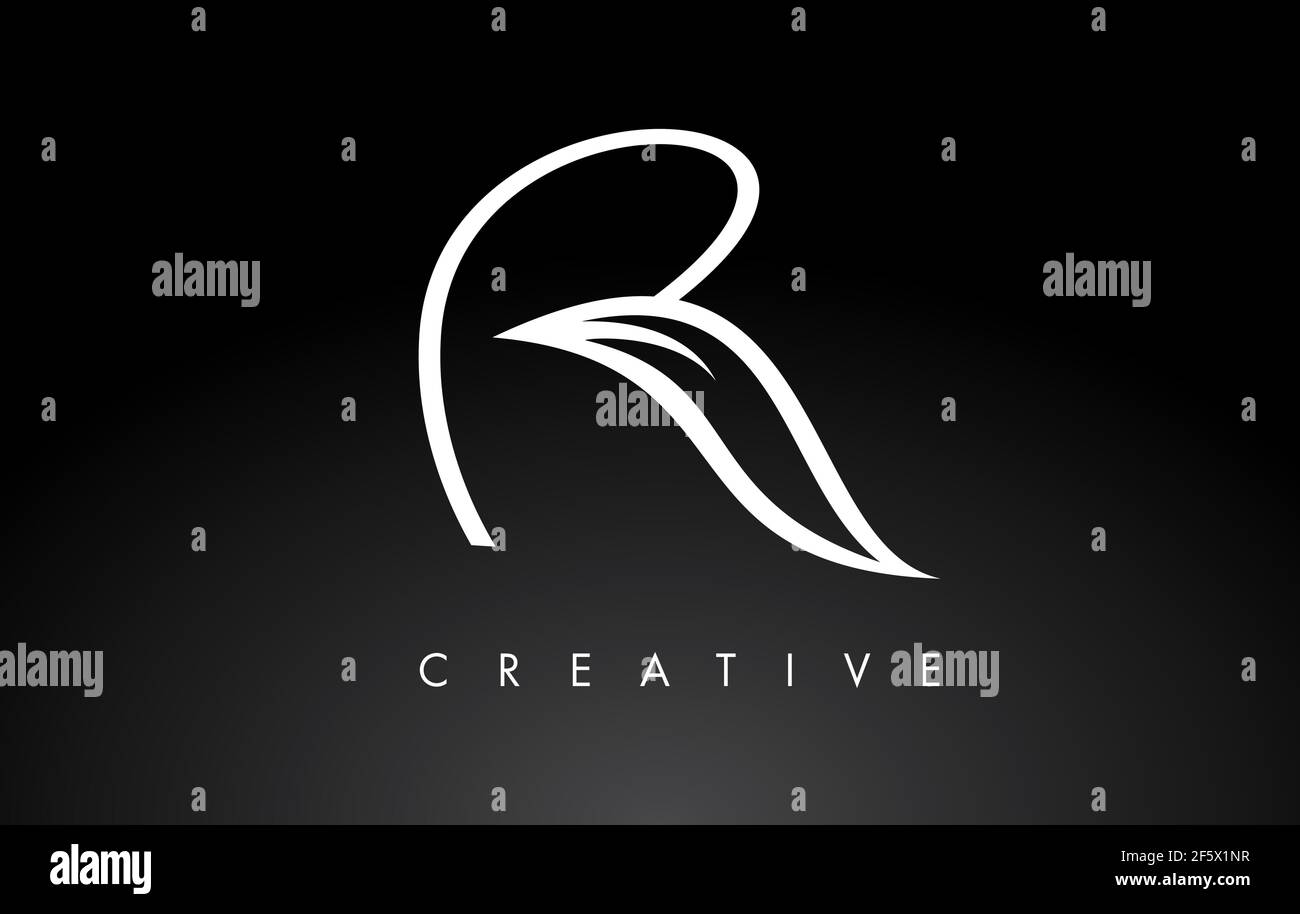 R Letter Logo with Monogram Leaf Concept in Black and White Colors ...