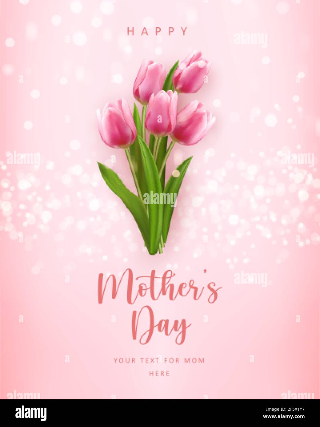 Happy mother's day cute lovely elegant pink tulip flower banner ...