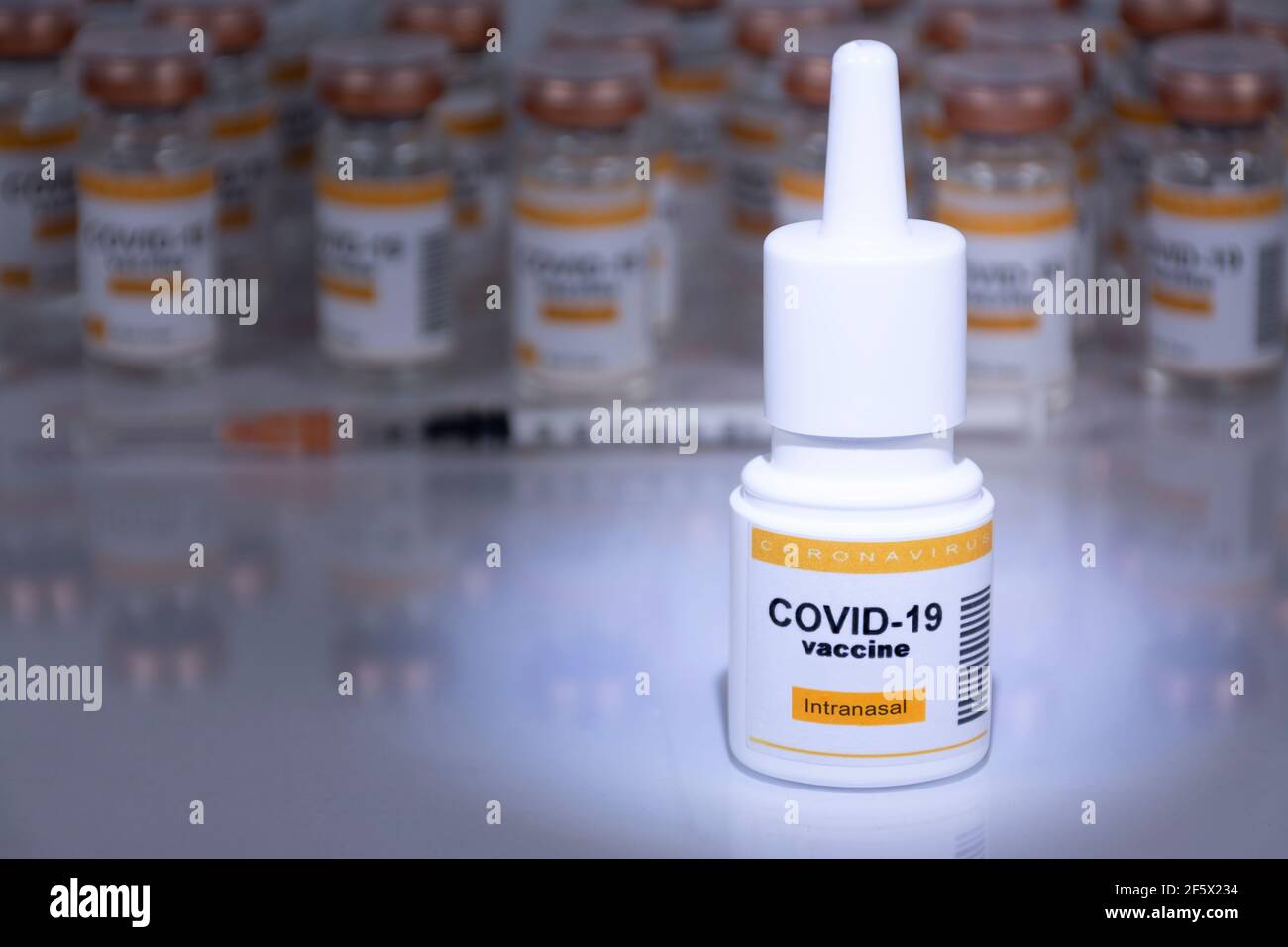 Coronavirus vaccine for intranasal use in inhaler with out-of-focus ...