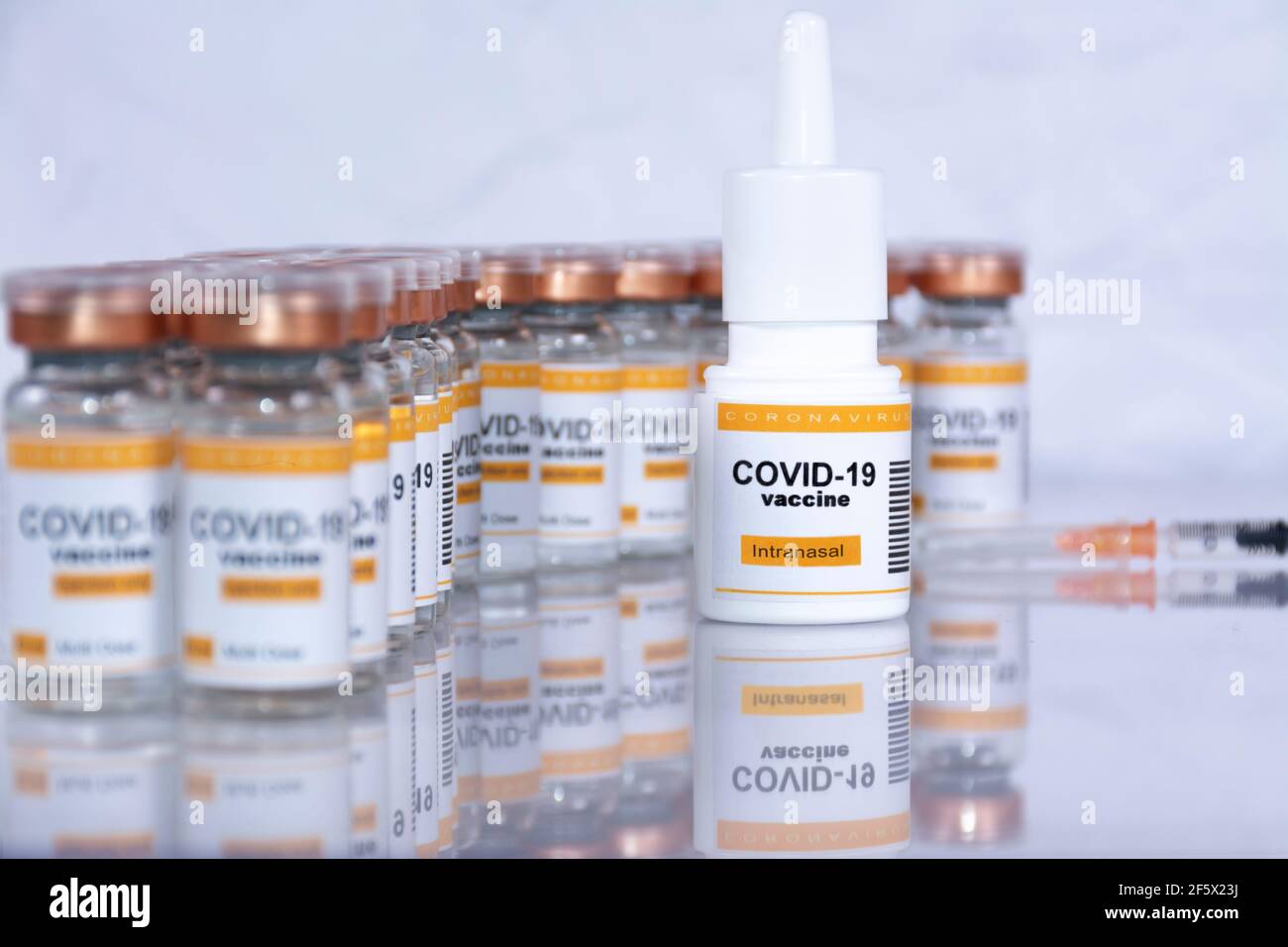 Coronavirus vaccine for intranasal use in inhaler with out-of-focus ...