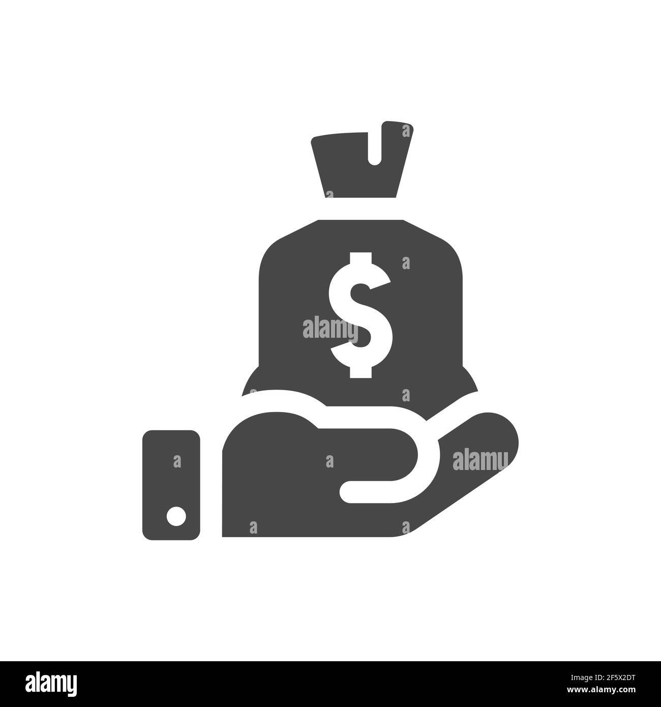 Hand with dollar money bag vector icon. Savings or payment symbol Stock ...