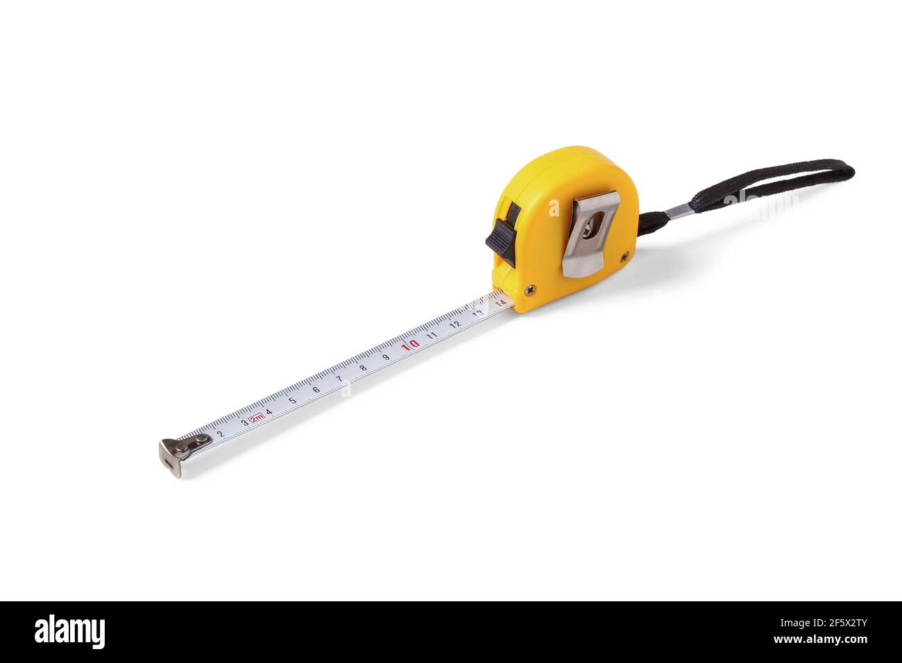 Yellow plastic measuring construction tape isolated on white background ...