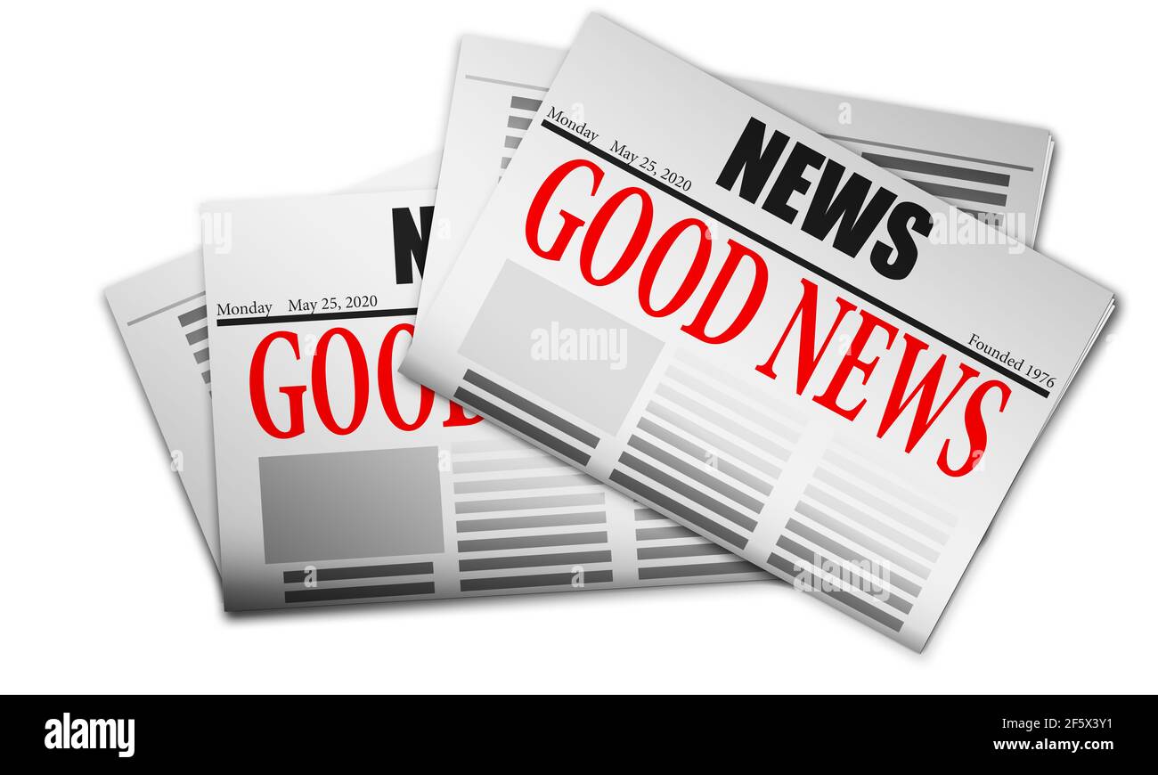 An illustration of "GOOD NEWS" written on newspapers isolated on a ...