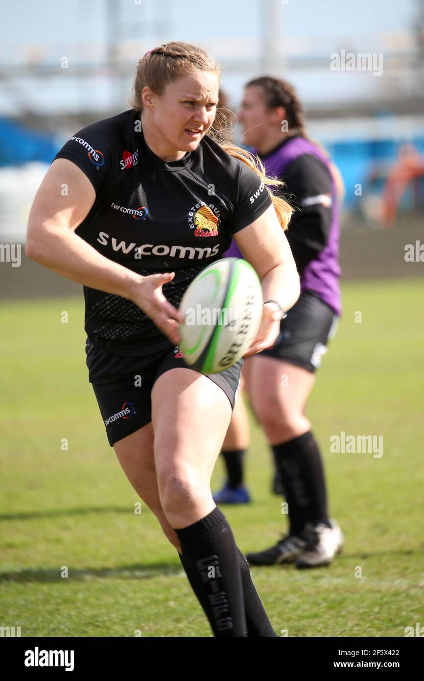Exeter, UK. 27th Mar, 2021. Rachel Johnson (#7 Exeter Chiefs) warm up ...