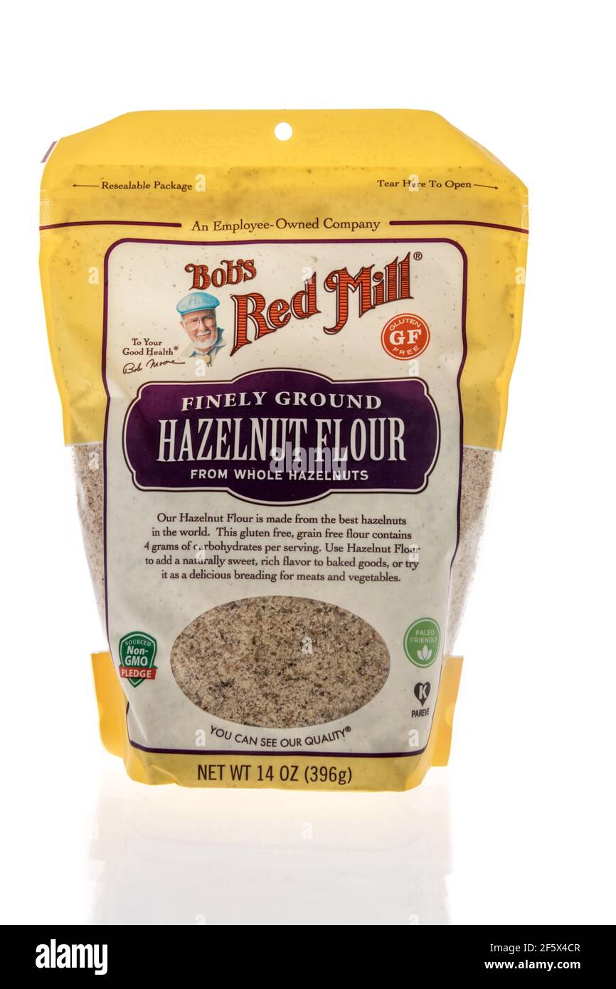 Winneconne, WI - 27 March 2021: A package of Bobs red mill Hazelnut ...
