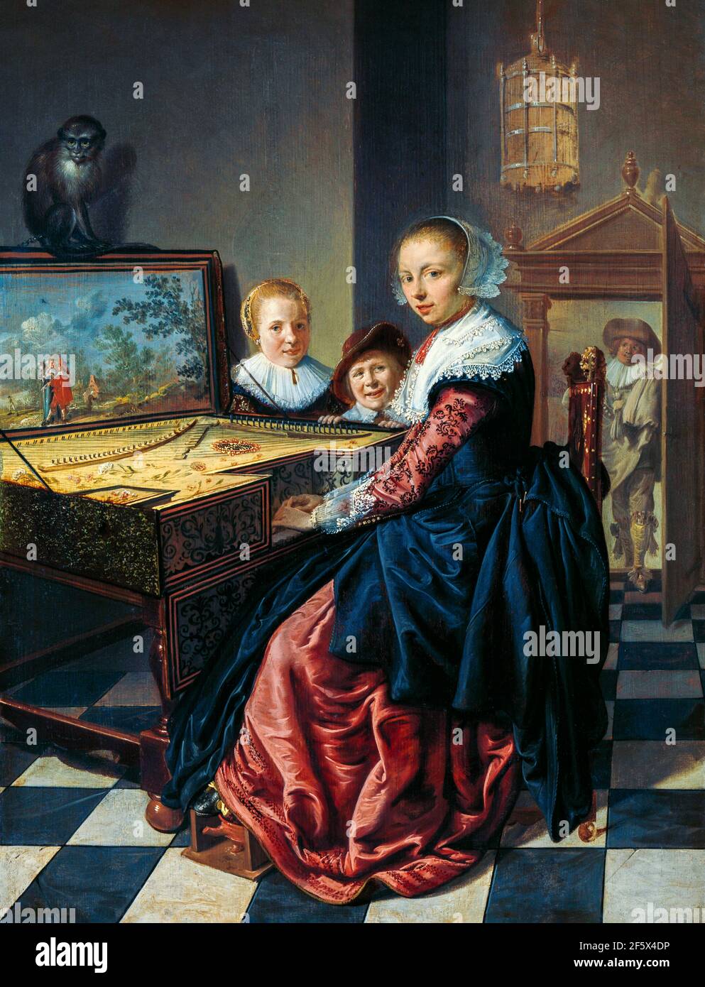 The virginal player. Interior with a young woman playing on a virginal ...