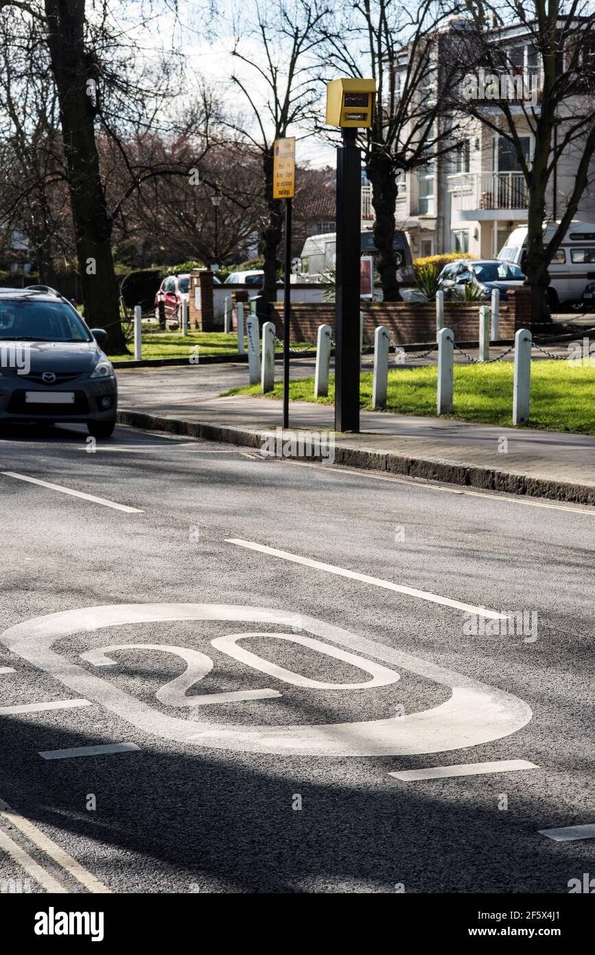 Fixed position speed enforcement camera outside a school Stock Photo ...