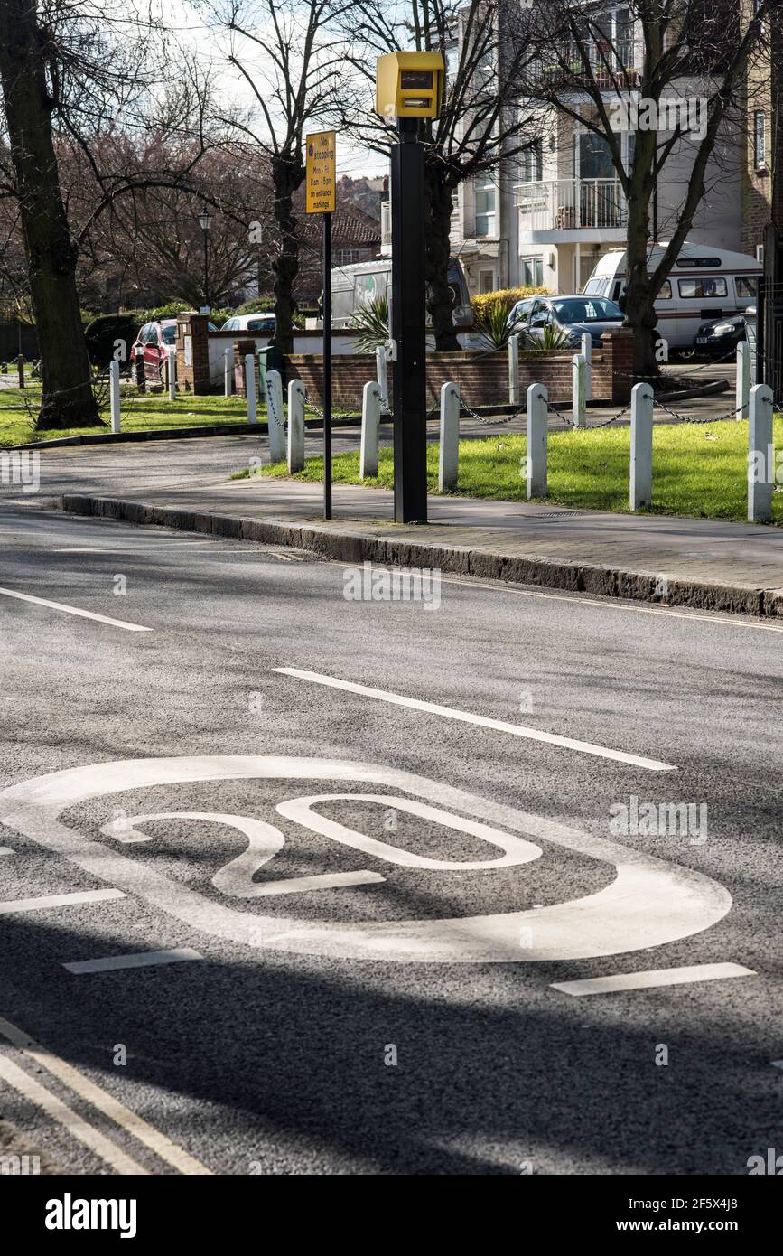 Fixed position speed enforcement camera outside a school Stock Photo ...