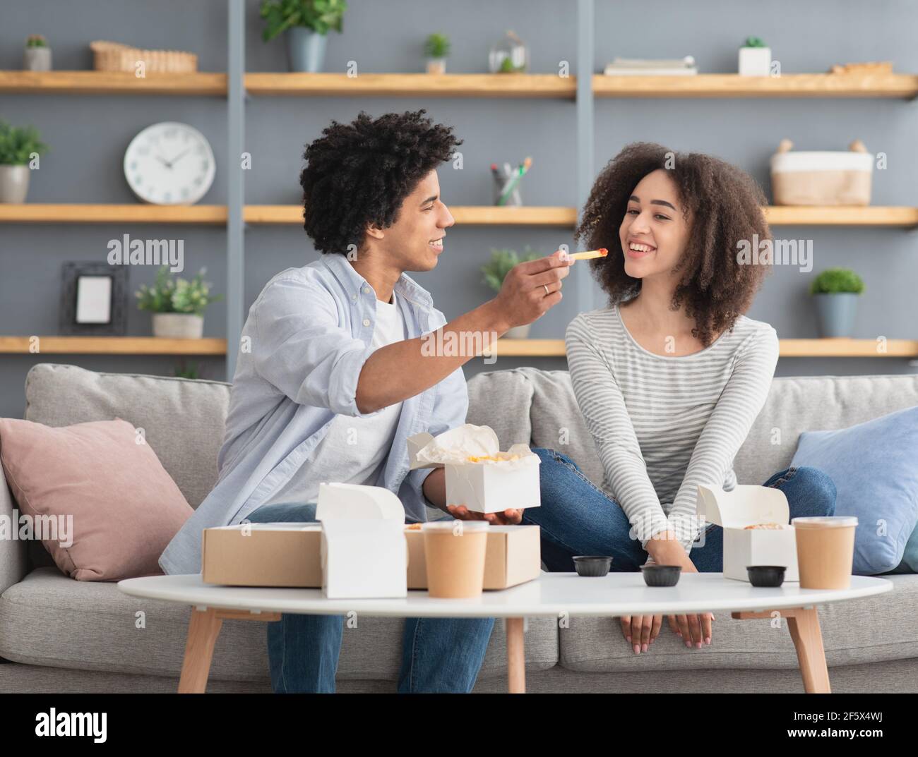 Romantic dinner together at home, fast food takeaway Stock Photo - Alamy