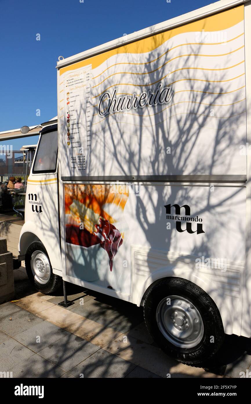 Closed fake van selling chocolate and churros and ice cream outside the ...