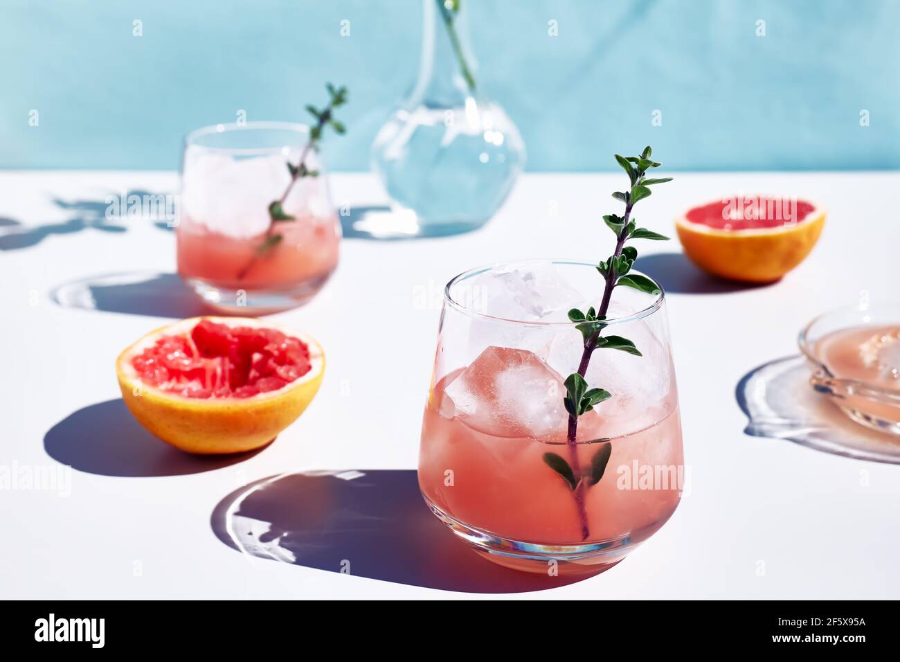 Summer grapefruit cocktail. Fresh healthy grapefruit beverage with ...