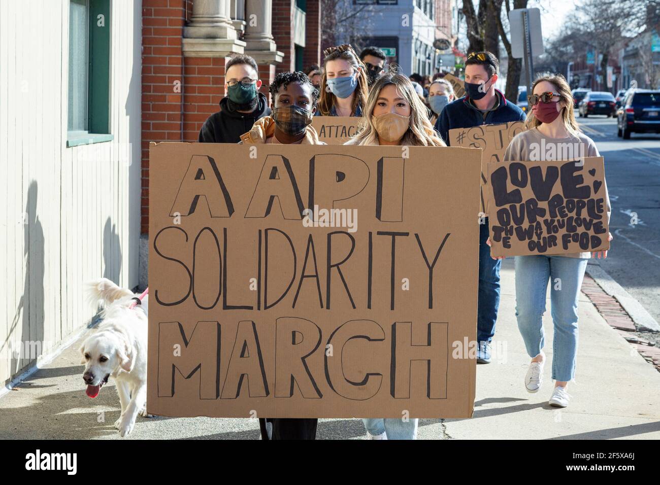 March 27, 2021. Beverly, MA. Citizens gathered to rally and march ...