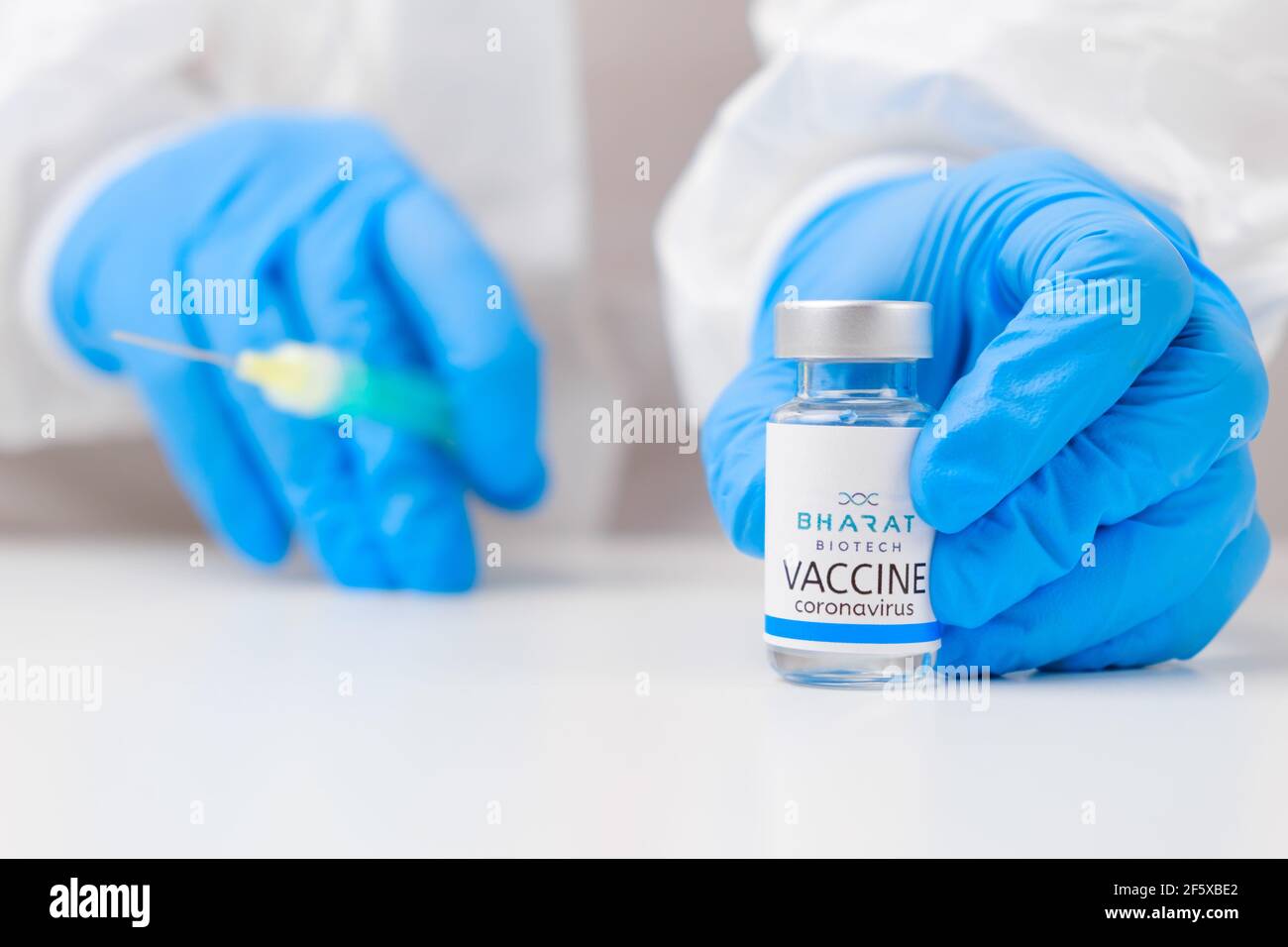 Bharat biotech vaccine against coronavirus and syringe for injection in ...