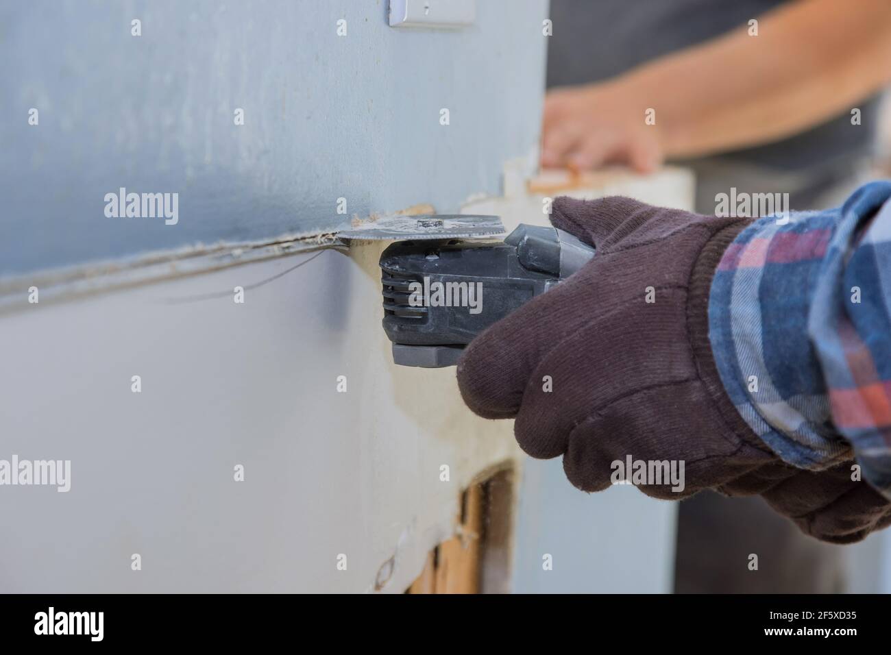 Repair of home on cutting gypsum plaster hand sawzall tool with damaged ...