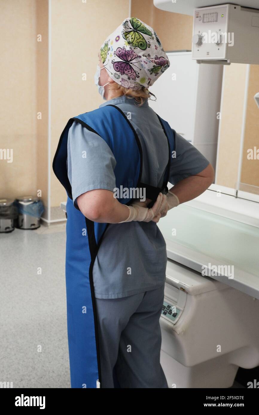 The work of a radiologist in the X-ray room for diagnostics Stock Photo ...