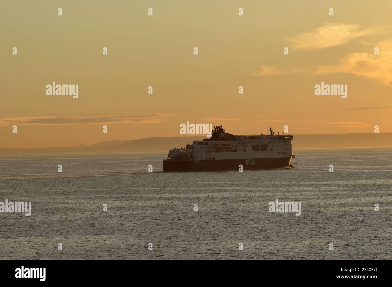 crosschannel crossing from Calais ferry terminal to dover and sunset ...