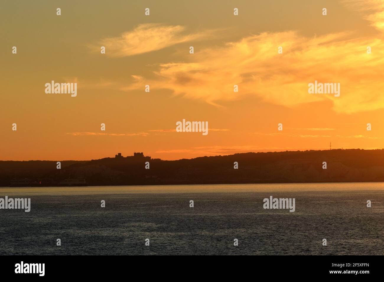 Channel crossing from Calais ferry terminal to dover and sunset over ...