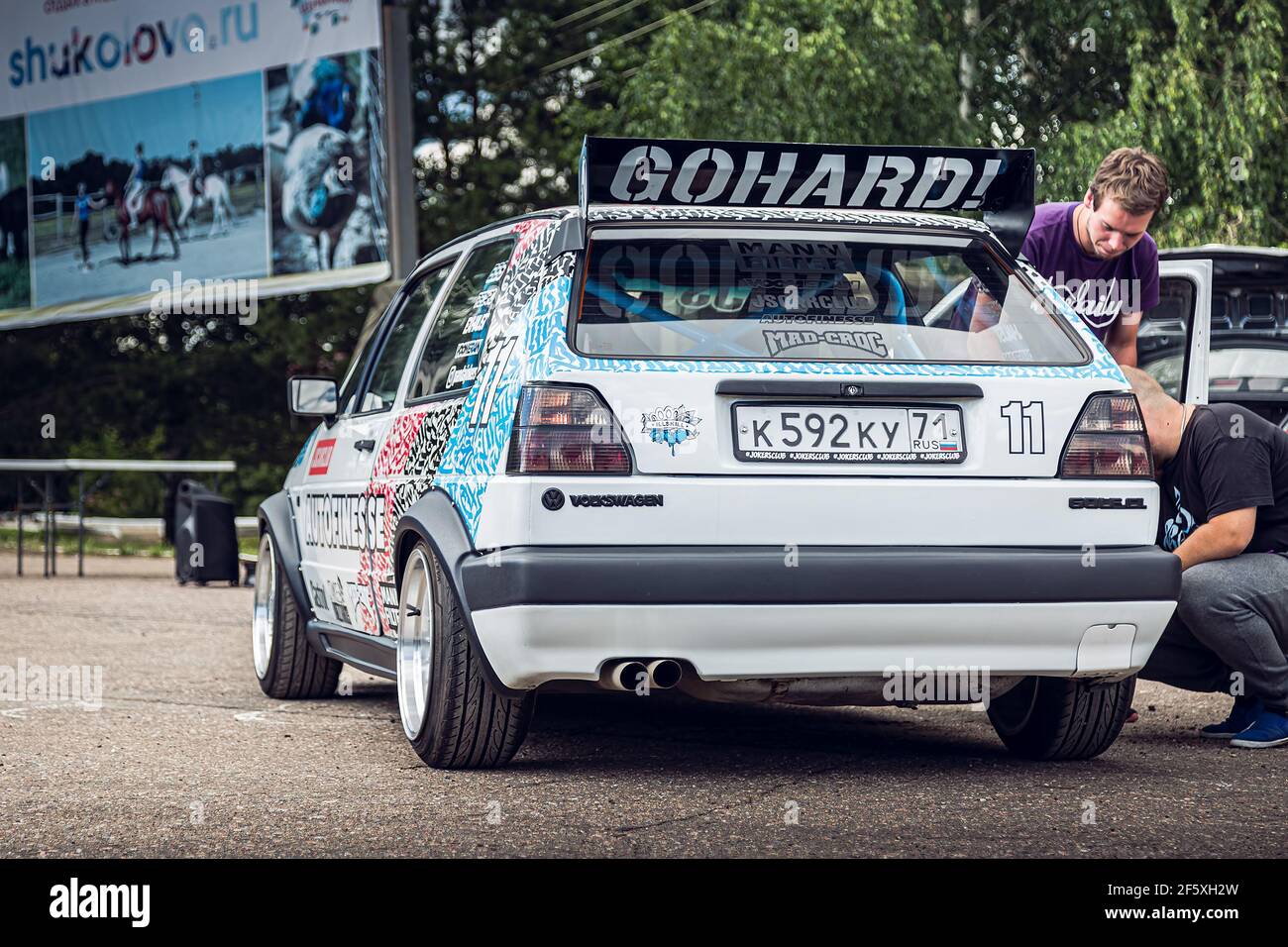 Moscow, Russia - July 06, 2019: White Volkswagen Golf 2 powerfully ...