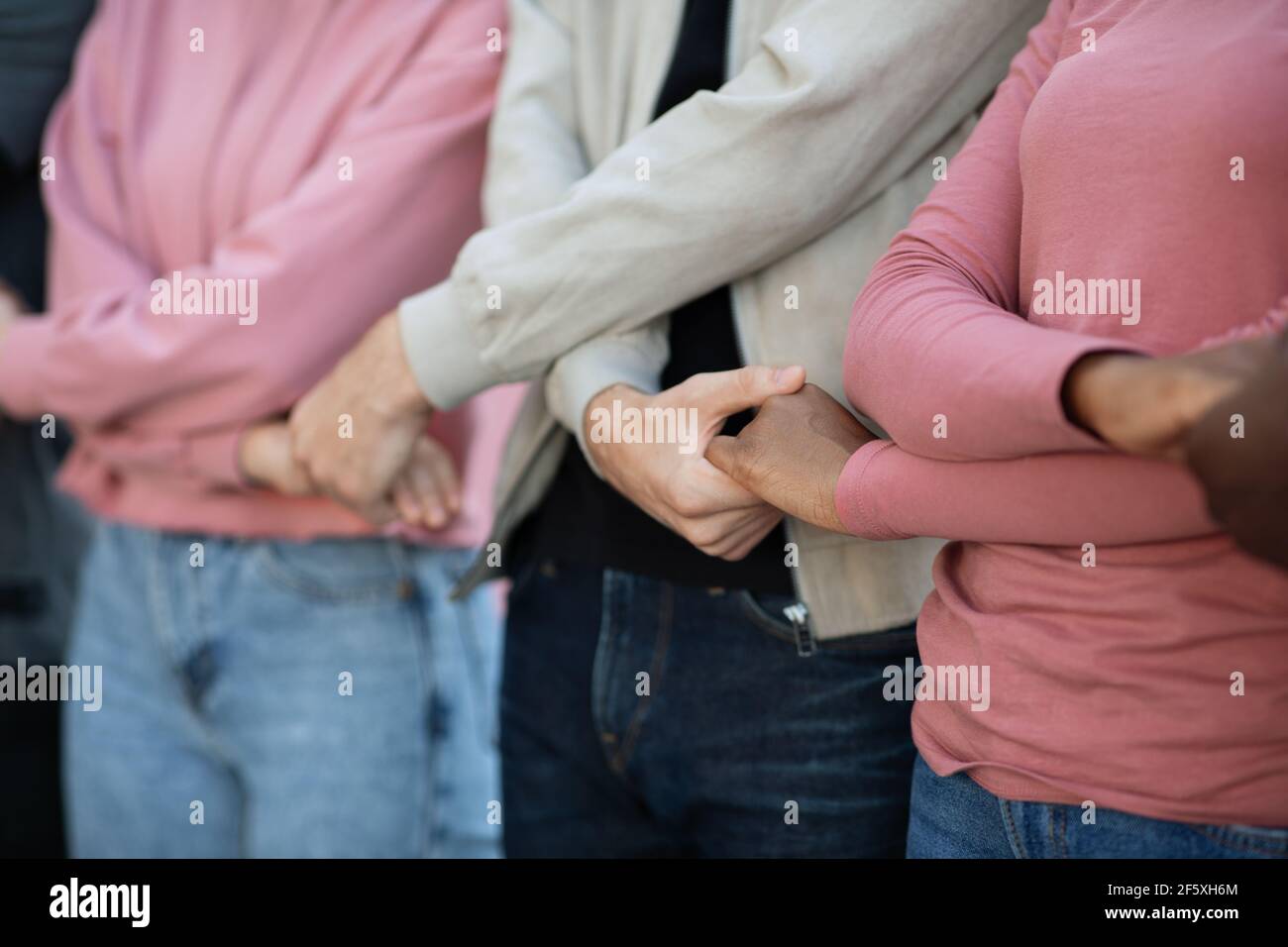 Closeup of people making strike on the street, holding hands Stock ...