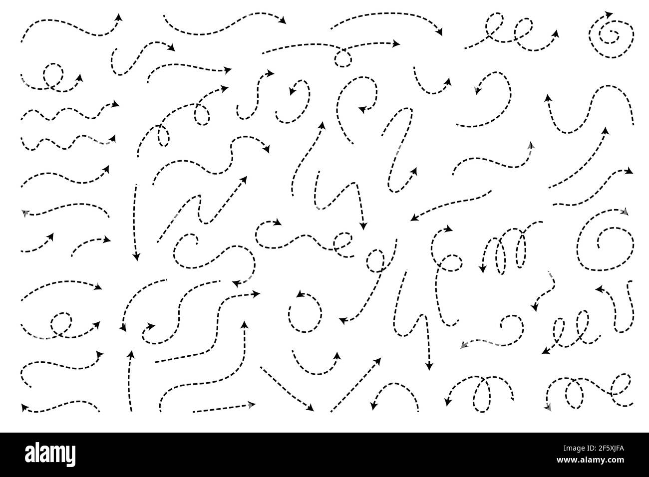 Dashed arrow set. Vector doodle dot line. Thin pointer arrows Stock ...