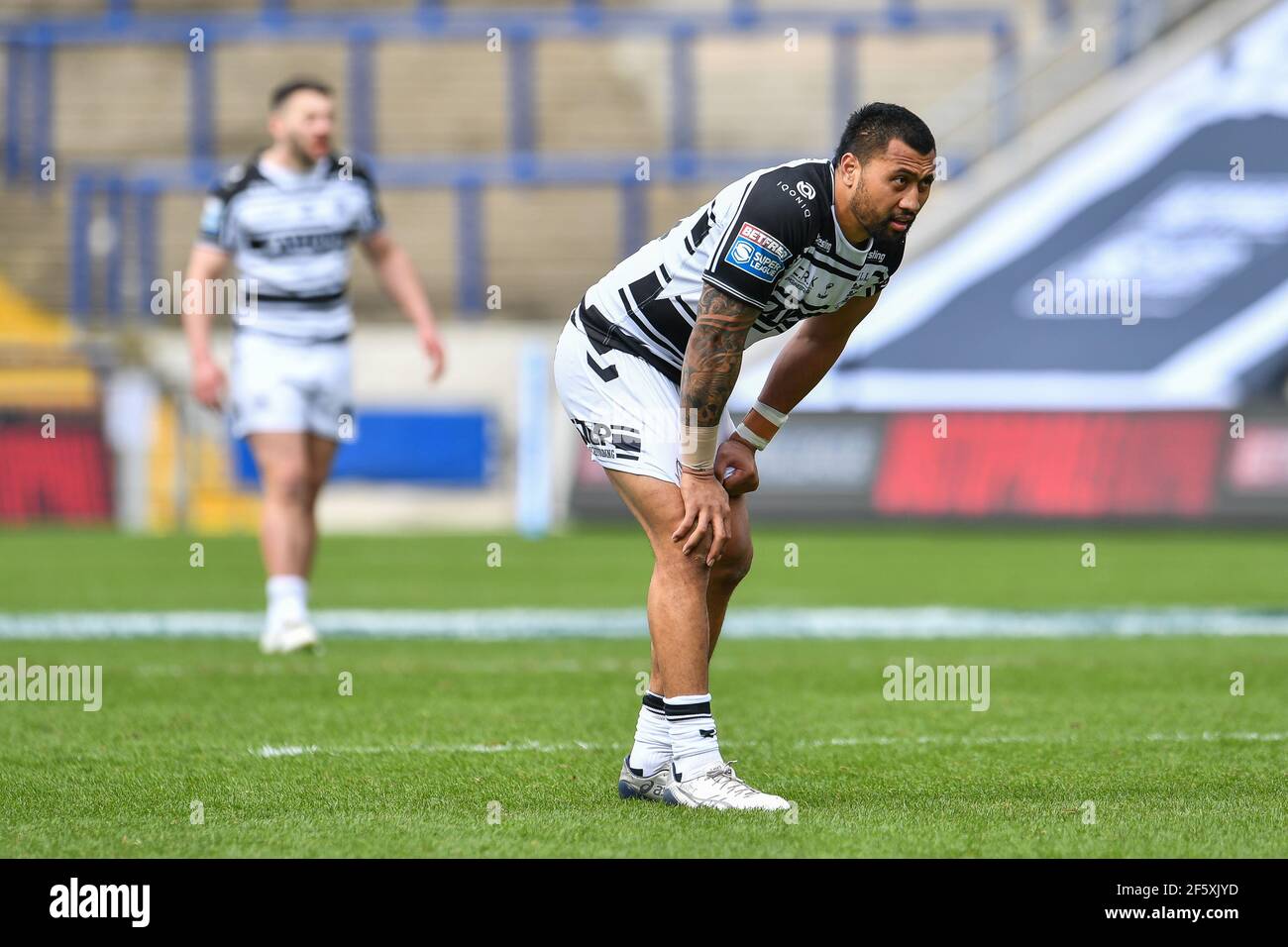 Ligi Sao (13) of Hull FC takes a breather during a break in play in, on ...