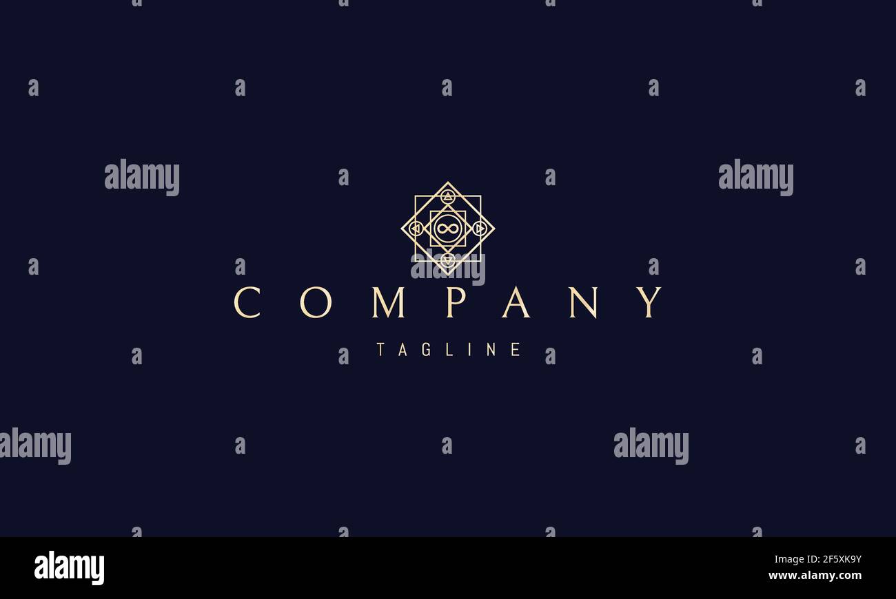 Vector golden logo in which an abstract image of an alchemical pattern ...