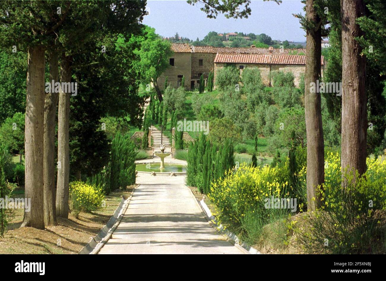 The approach to the villa Mucchio near San Gimignano in Italy owned by ...