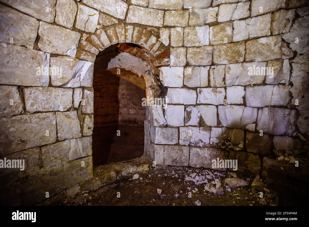 Abandoned empty old underground round cellar under rural house Stock ...