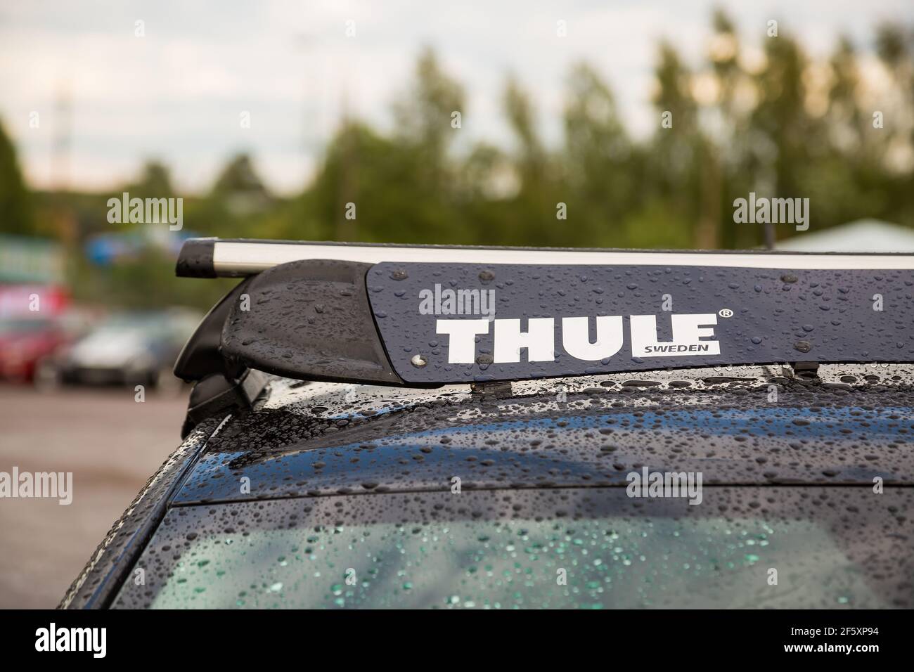 Moscow, Russia - July 06, 2019: Close-up. Part of the roof rack of a ...
